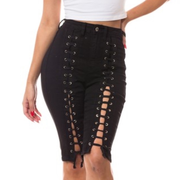 Aphrodite | Shorts | New Black Front Leg Lace Up Shorts | Poshmark